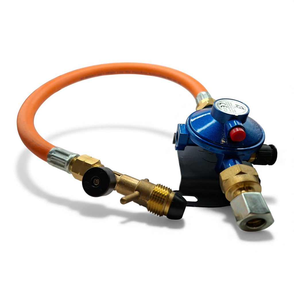 LPG Propane RV Regulator 30mbar M20x1.5 8mm Outlet + 450mm POL W20 Hos ...